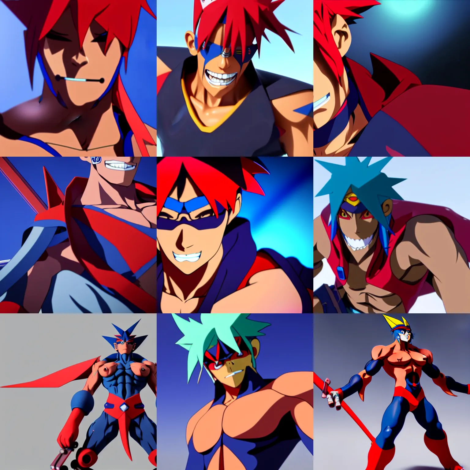Krea Render Of Kamina From Gurren Lagann 3 D Model Hyper Realism Octane 4 K Unreal Engine