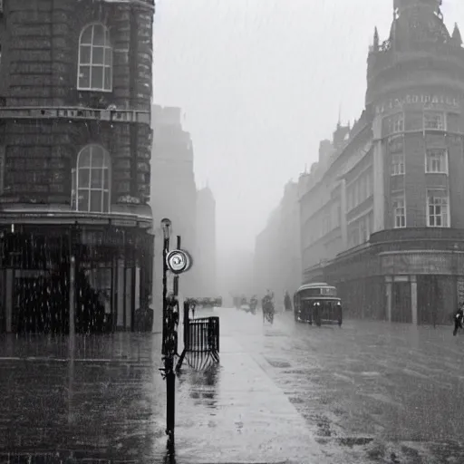 London Black And White Rain