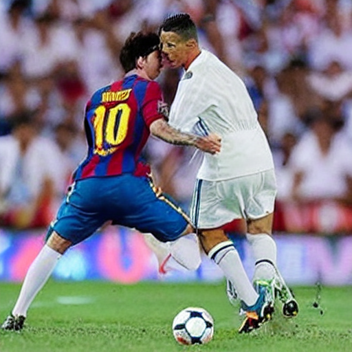 messi kissing ronaldo in a football match