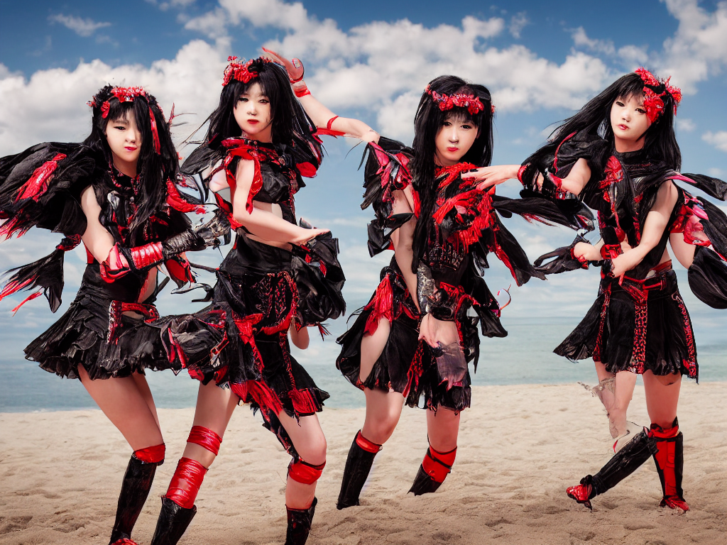babymetal 3 members performing on a tropical beach beautiful, scenery ...