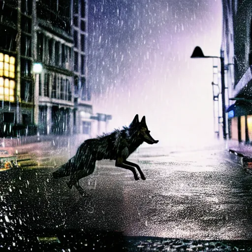 Wolf Running At Night