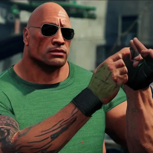 Dwayne The Rock Johnson With Red Eyes Small Green Hair In Gta 5 Style