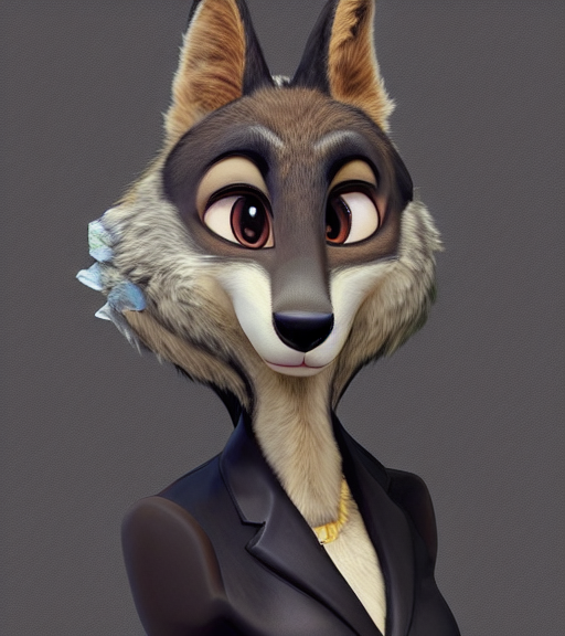 oil painting bust of anthromorphic female wolf, in style of zootopia ...