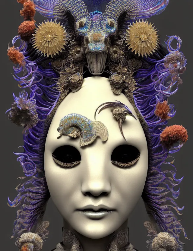 Krea 3 D Goddess Close Up Profile Solarpunk Portrait Ram Skull By Rembrandt Beautiful