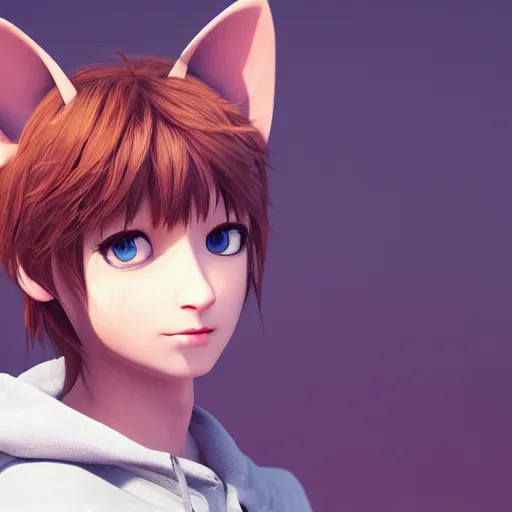 Anime Boy With Blue Hair And Cat Ears