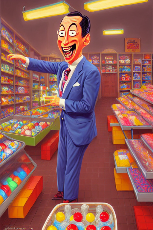 pee - wee herman in a candy store, by andreas rocha