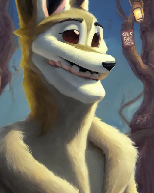 oil painting of anthromorphic female wolf, in style of zootopia ...