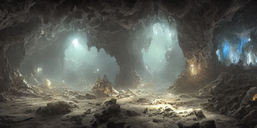 KREA - beautiful matte painting of a cave with glowing crystals on the ...