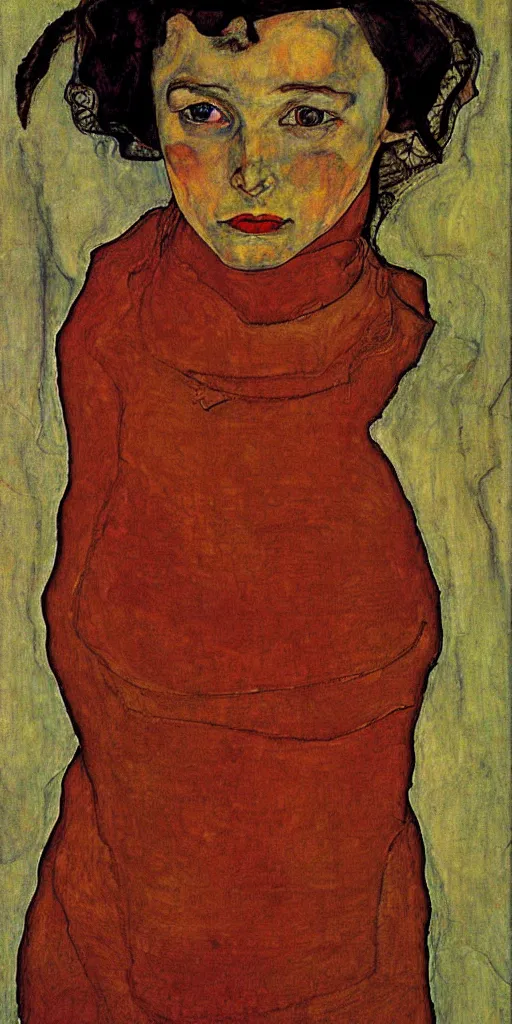 painting of a girl by Egon Schiele