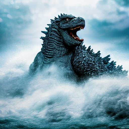 hyperrealistic photo of godzilla emerging from the ocean, raging, big ...