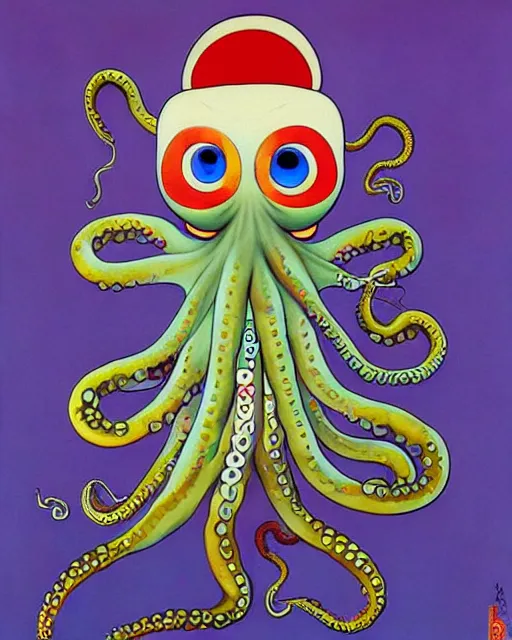 KREA - Octopus goddess, a painting of a weird creature with a weird hat ...