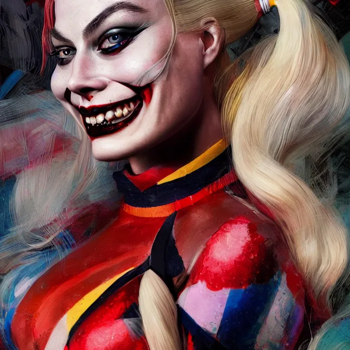 Krea Portrait Of Margot Robbie As A Harley Quinn Intricate Abstract Intricate Artwork By