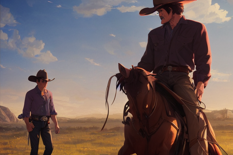 old pedro pascal as a cowboy, single subject, scenic full shot, ambient ...