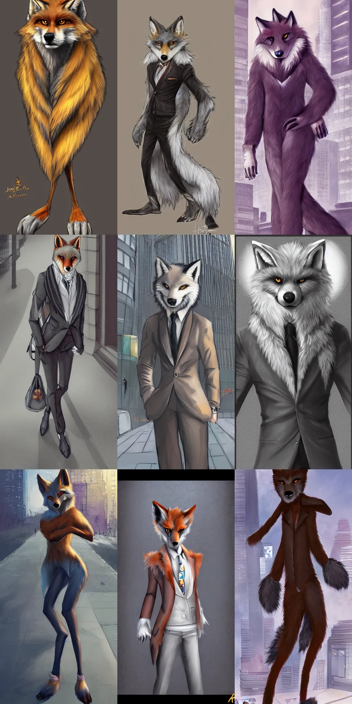 Krea Gorgeous Stylish Anthro Werefox In The City Fursona Furry Art