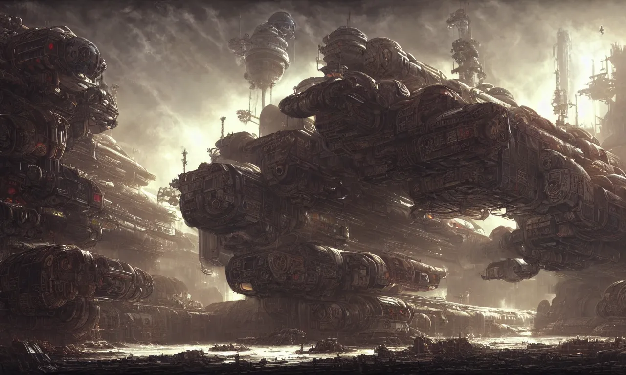 KREA - a beautiful highly detailed matte painting of a huge derelict ...