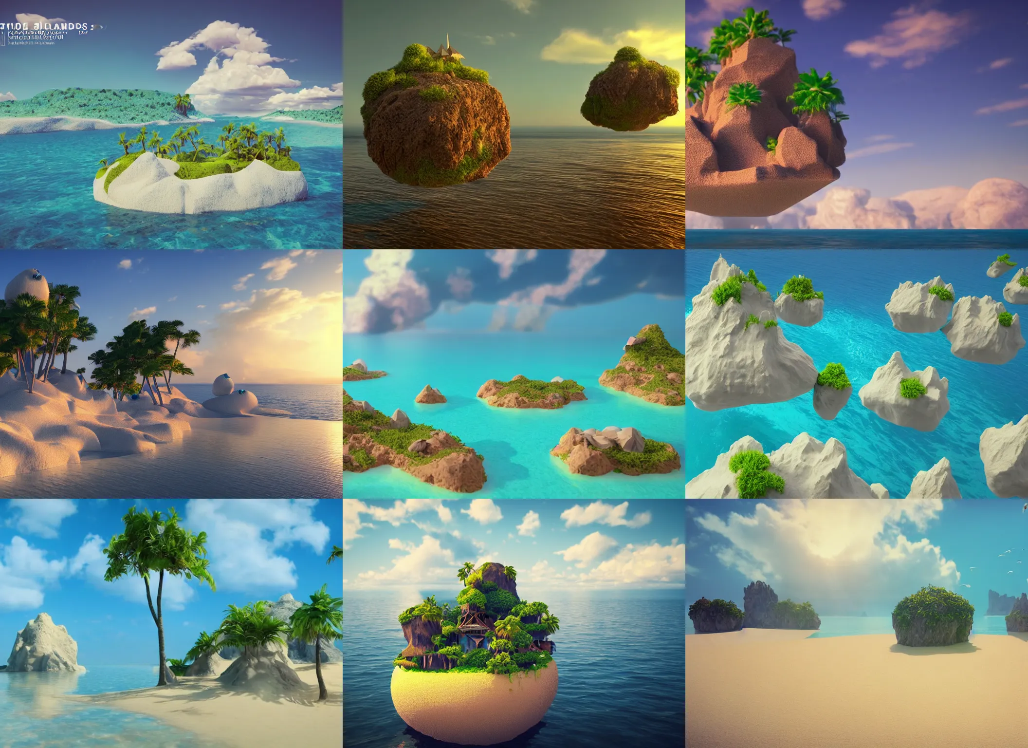 KREA - 3 d render of many small floating islands up in the sky ...