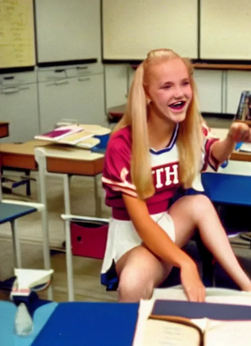 Krea Vhs Video Still Of A 1989 18 Year Old Cheerleader Sitting Back
