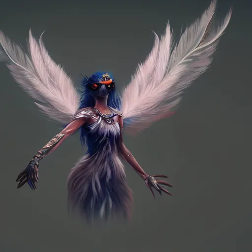 KREA - flawless painting of spiritual avatar bird with digital wings ...