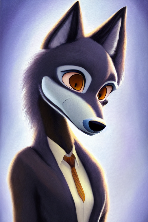 oil painting of anthromorphic female wolf, in style of zootopia, female ...