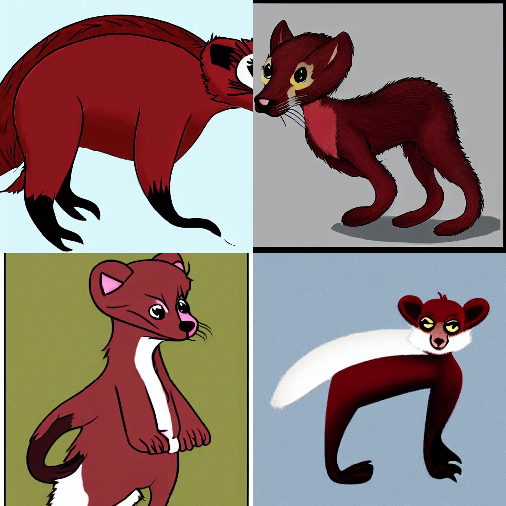 a furry weasel / stoat oc, red & black