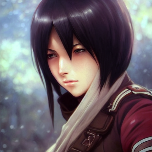 mikasa ackerman, bokeh, beautiful face!!!!, 2 7 years old, cg animation ...