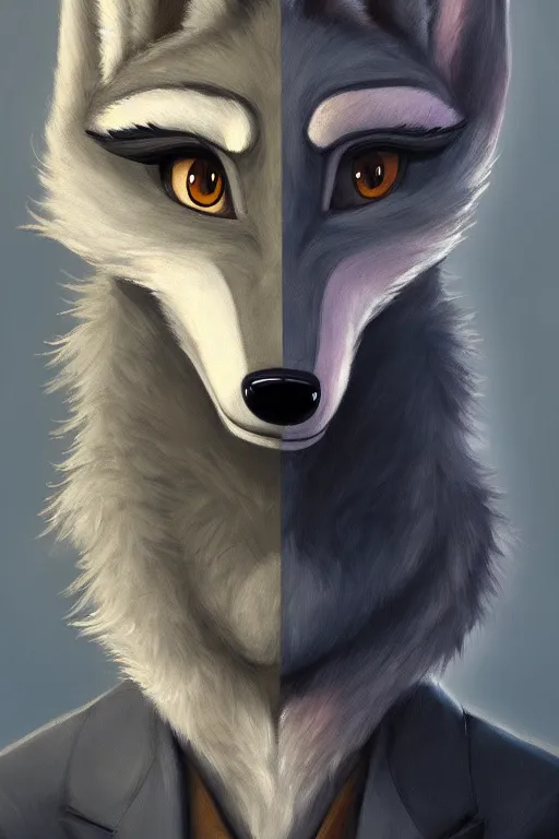 KREA - oil painting of anthromorphic female wolf, in style of zootopia ...