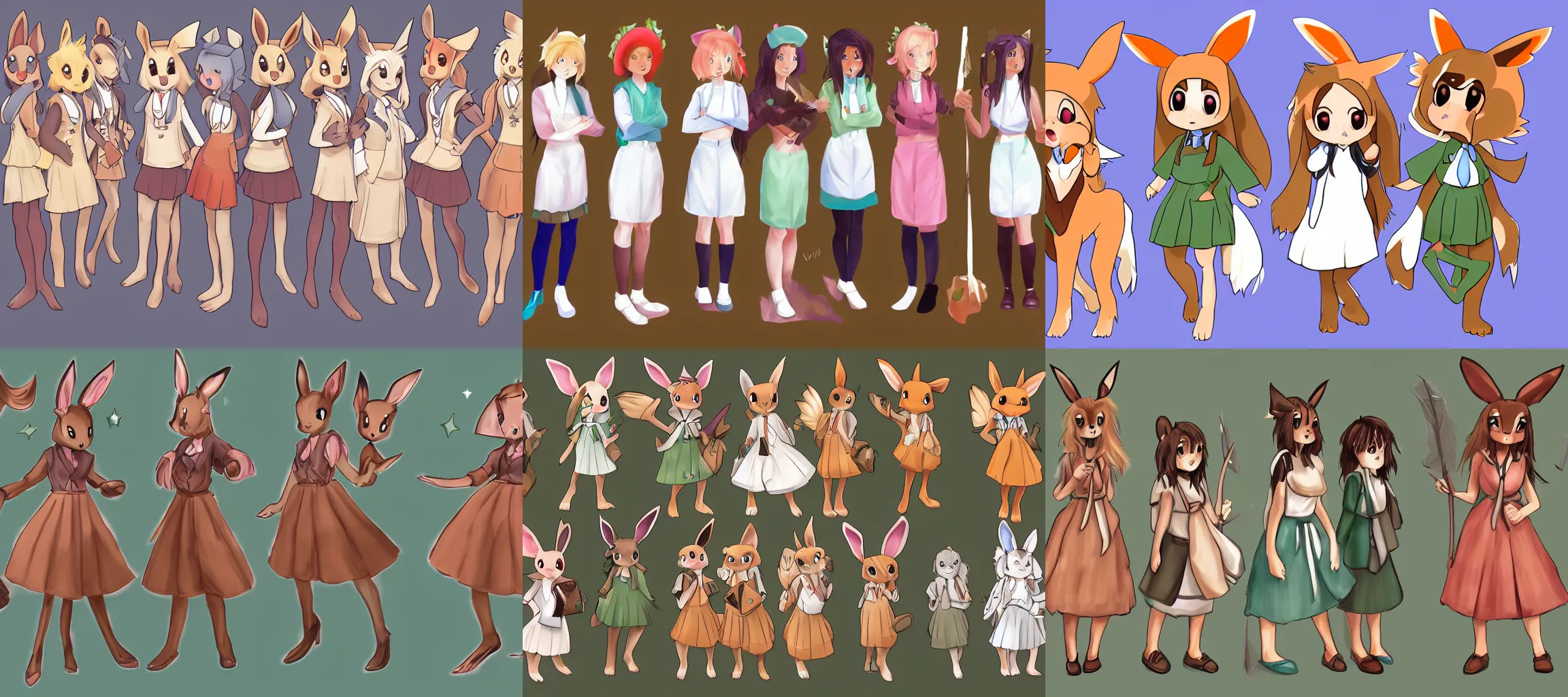 KREA - digital painting of eevee anthro girls dressed like (mormom ...