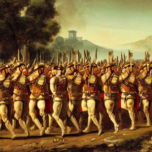 KREA - painting of roman soldiers marching to rome