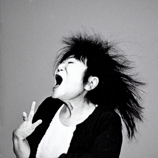 yoko ono screaming a spiral galaxy out of her mouth into the universe
