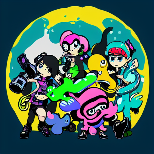 Splatoon characters posing together, alternative rock album cover ...