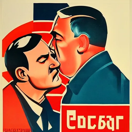 a Soviet propaganda poster of Hitler kissing stalin