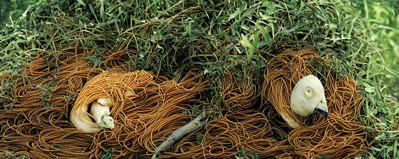 KREA - a dodo bird eating spaghetti off a bush, in the style of ...