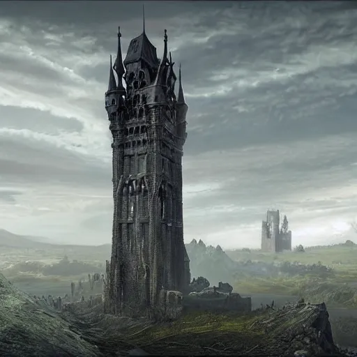 KREA - a lonely and impossibly tall ominous gothic dark citadel tower ...
