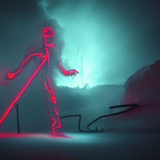 a neon grim reaper in hells graveyard, amazing fire art, ray tracing ...