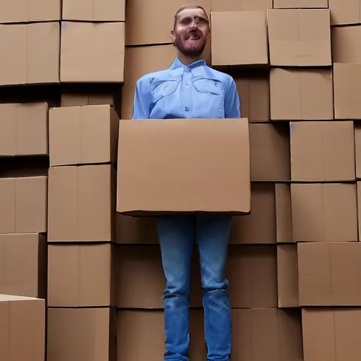 KREA - a man dressed in cardboard boxes, boxman