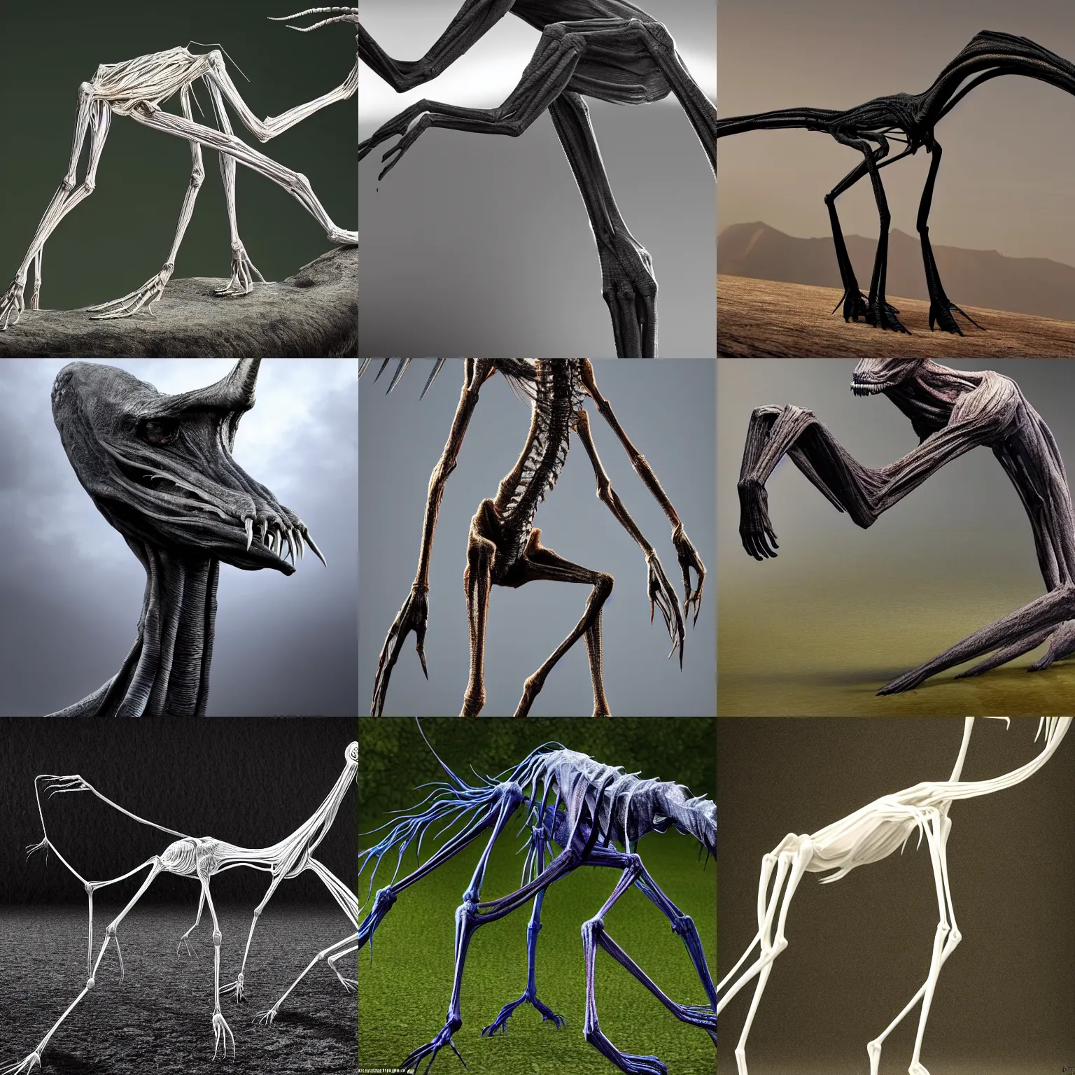 KREA - photo of a creature tall and thin, with long, spindly arms and ...