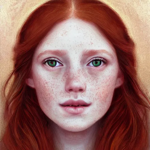 Krea Portrait Of A Red Haired Girl Long Hair Green Eyes Hint Of