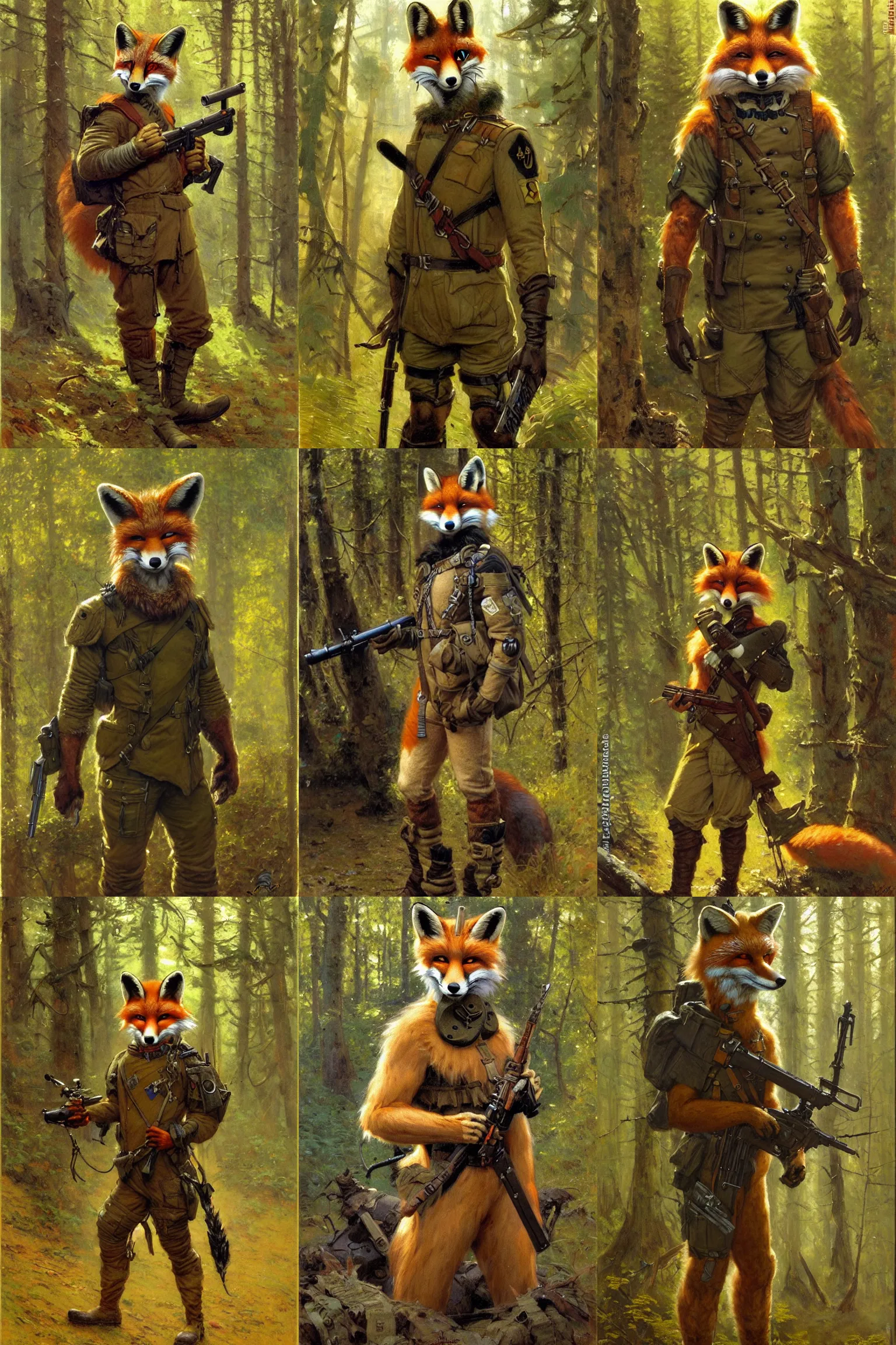 KREA - anthropomorphic furry fox soldier wearing modern military gear ...