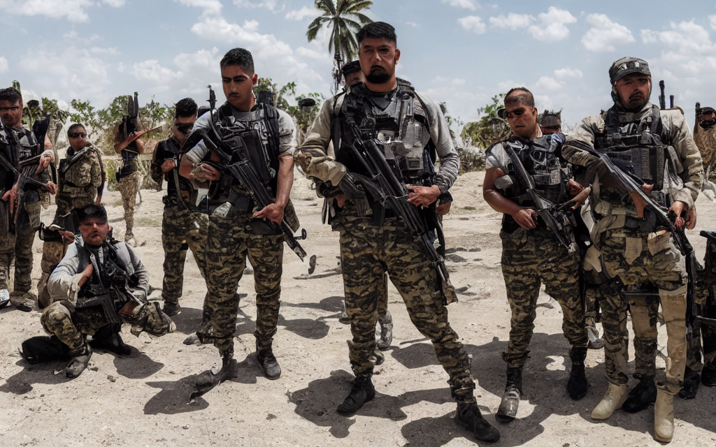 heavily armed battalion of drug cartel members with fully decked - out ...