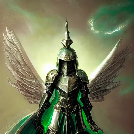 KREA - armored angel knight in Phthalo metallic green armor with knight ...