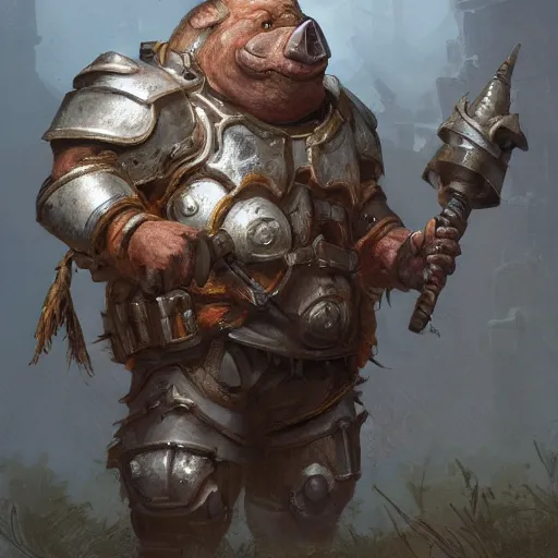 KREA - a detailed portrait of a post - apocalyptic warrior pig dressed ...