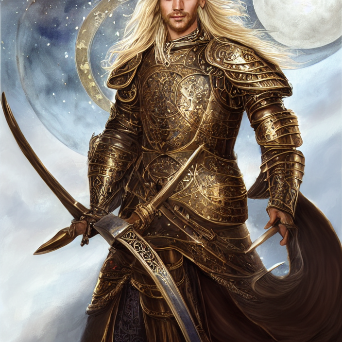 Portrait of a beautiful male cleric with long flowing blonde hair ...