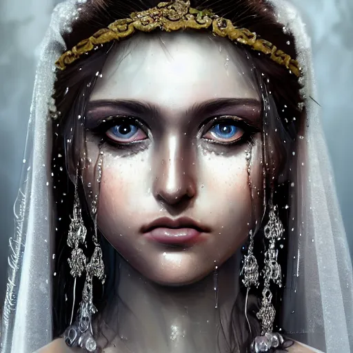 Krea Ilyana Vyulnika As A Young Wet Bride In The Dark Heavy Makeup Crying Eyes Tears