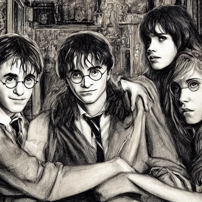 Krea Harry Potter Ron And Hermione In The Hogwarts Common Room Drawn