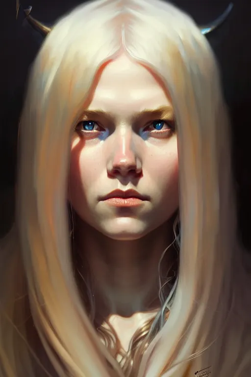 Krea Close Up Portrait Of Young Nordic Girl Long Blonde Hair Dark