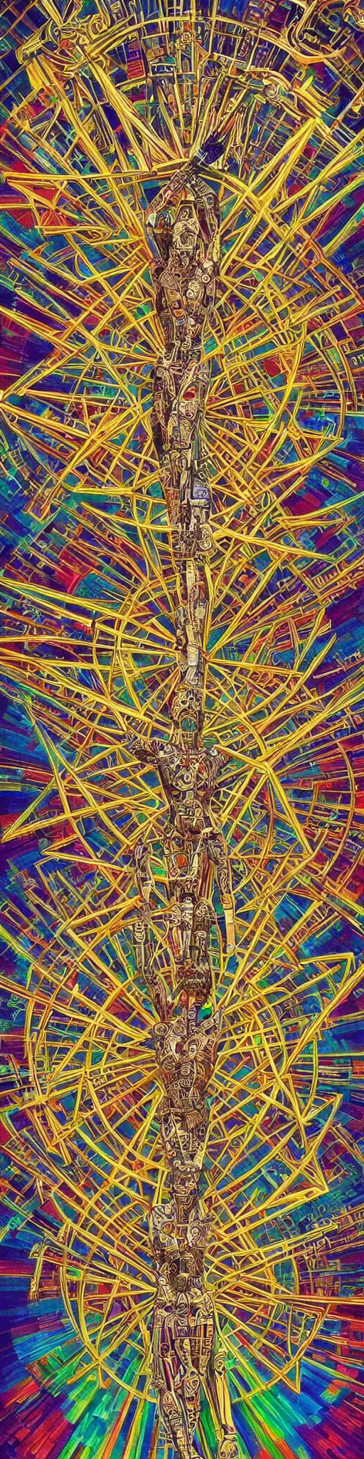 Krea Aztec Vitruvian Man Dissolving Into Cybernetic Transhumanistic