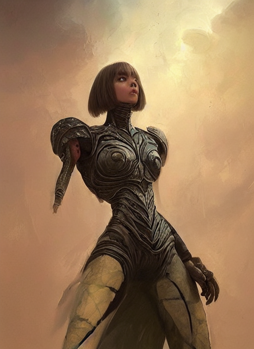 a professional painting of a beautiful young female alien, clothed in ...