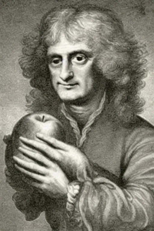 isaac newton holding an apple, collage