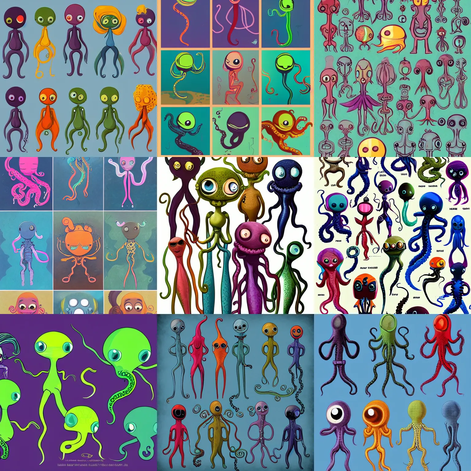 KREA - vintage colorful friend shaped little aliens with big black ...