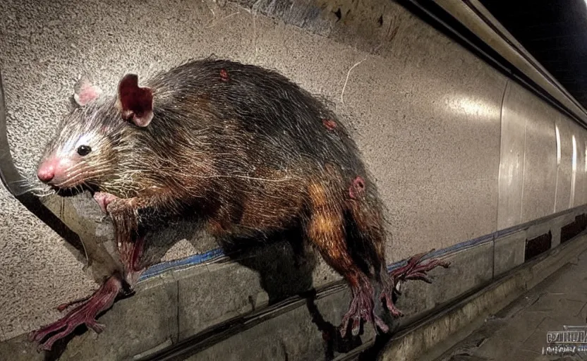 KREA - very large giant zombie rat on railways in tonnel of moscow ...